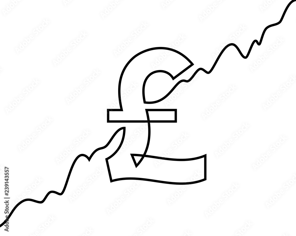 Linear british pound sterling sigh and growing line chart. Continuous ...