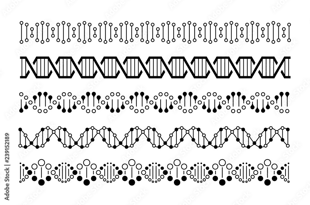 DNA elements. Molecule genome code, chromosome spirals and double helix ...