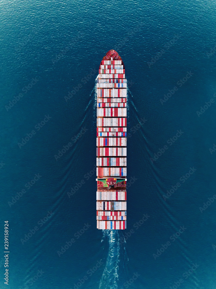 Aerial top view container ship on the sea full load container for ...