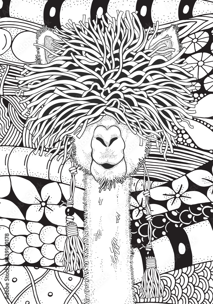 Coloring Book page for Adult and children. A4 Llama in zentangle style ...