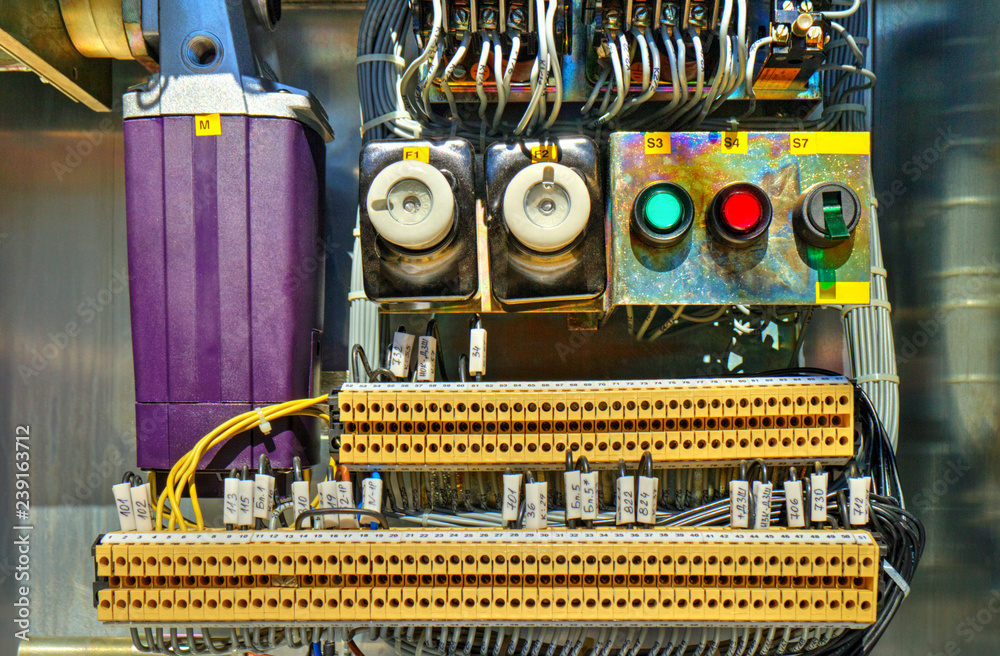 Inside view of electrical control cubicle of high voltage disconnector ...