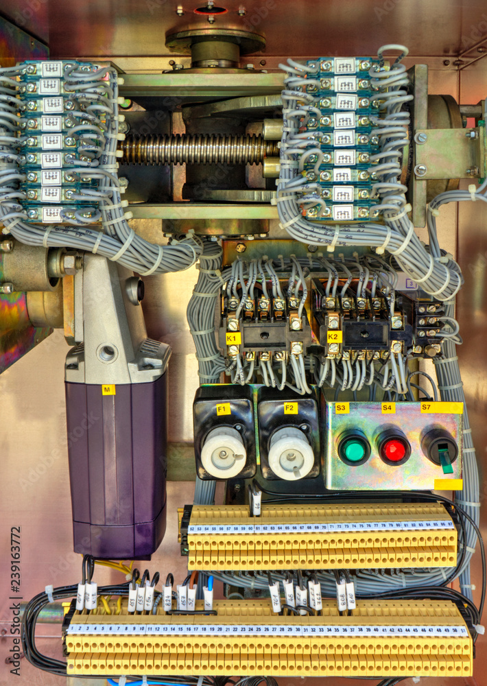 Inside view of electrical control cubicle of high voltage disconnector ...