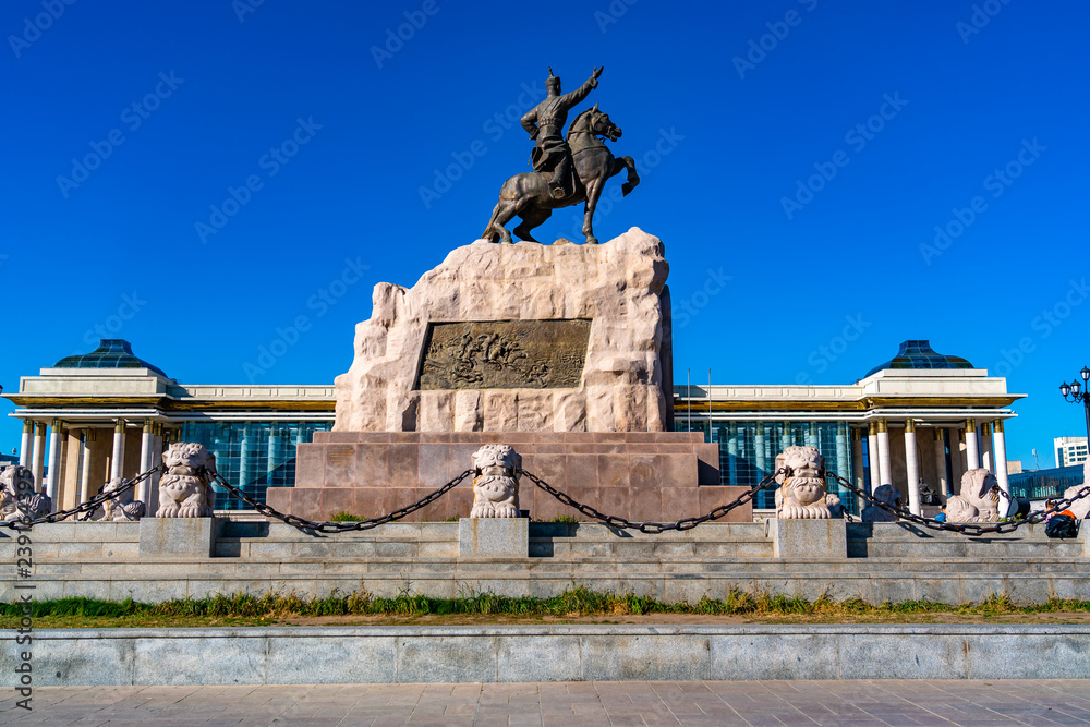 Statue of Mongolian revolutionary hero Sukhbaatar in the Sukhbaatar ...