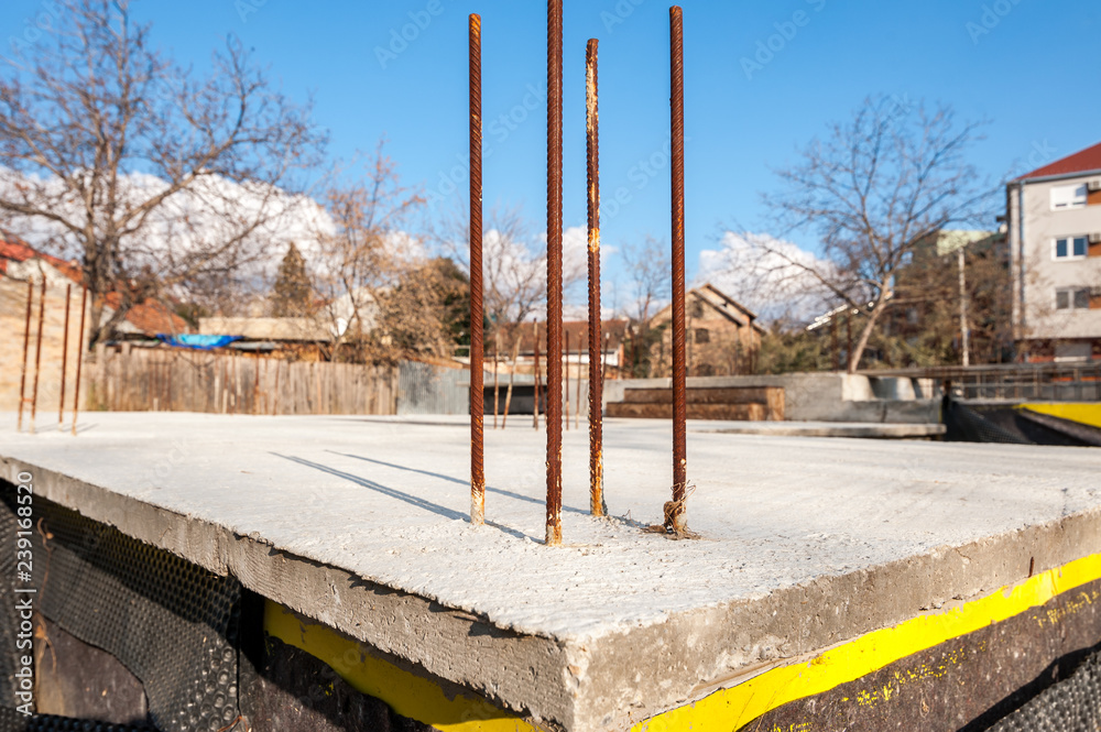 Foundation base of the new house building with reinforcement concrete ...