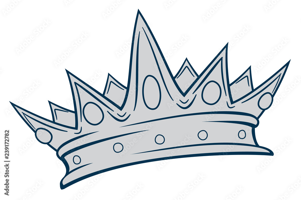 Golden crown mascot with gem stones. Black and white vector ...