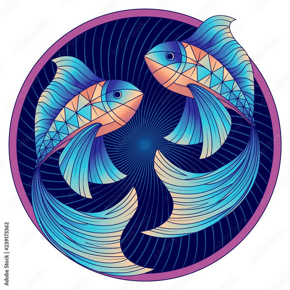 Pisces zodiac sign, astrological, horoscope symbol. Futuristic style ...