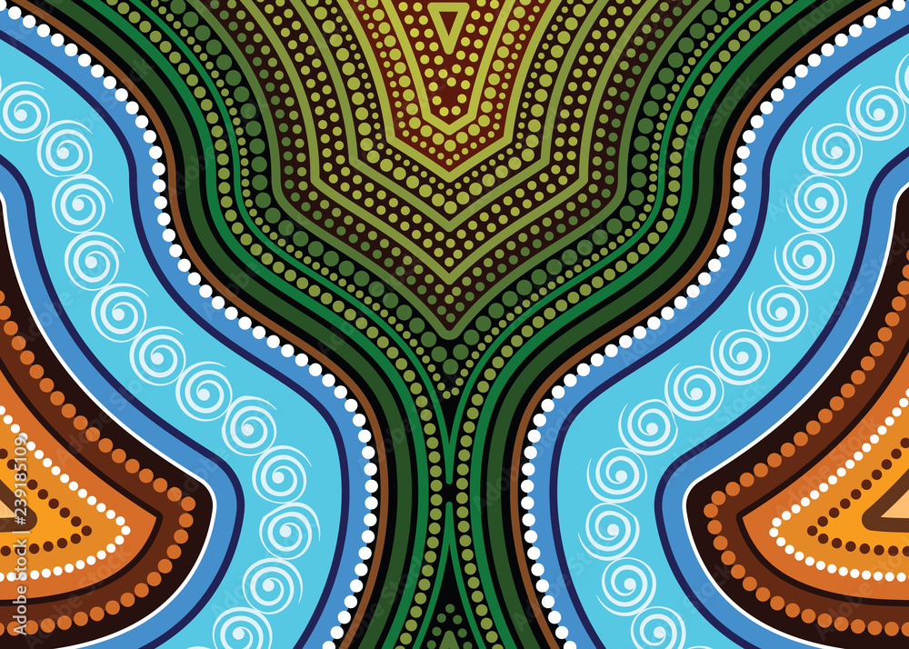 Aboriginal art vector painting, Nature concept, Landscape Illustration ...