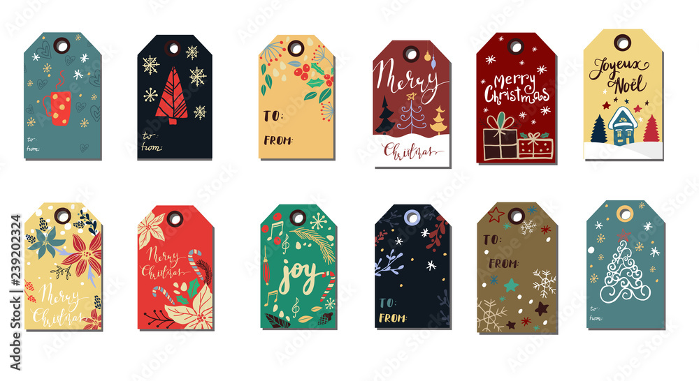 Christmas tags cute collection Stock Vector | Adobe Stock