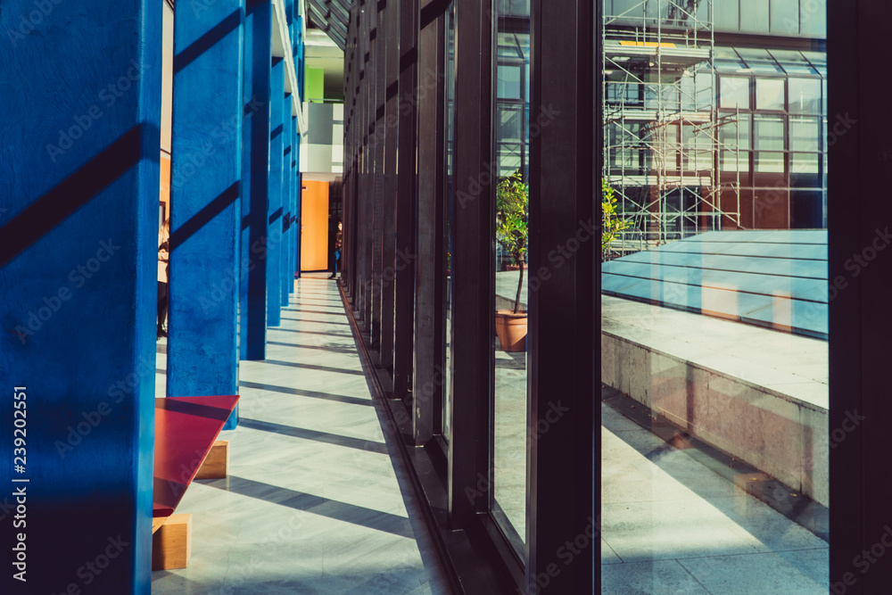 Interior. Corridor with large windows. Stock Photo | Adobe Stock
