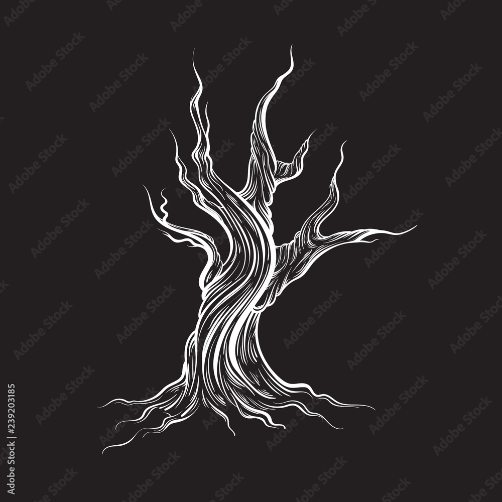Vector illustration of dead tree made in hand drawn style. Line hand ...