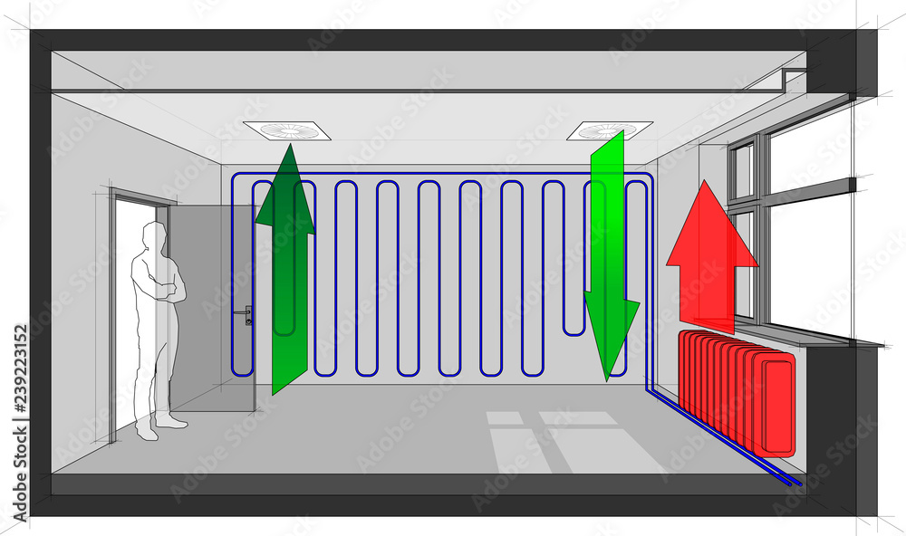 Diagram of a room ventilated by ceiling built in air ventilation and ...