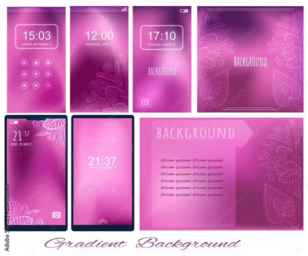 Set of Gradient purple backgrounds for screen, wallpaper of mobile ...