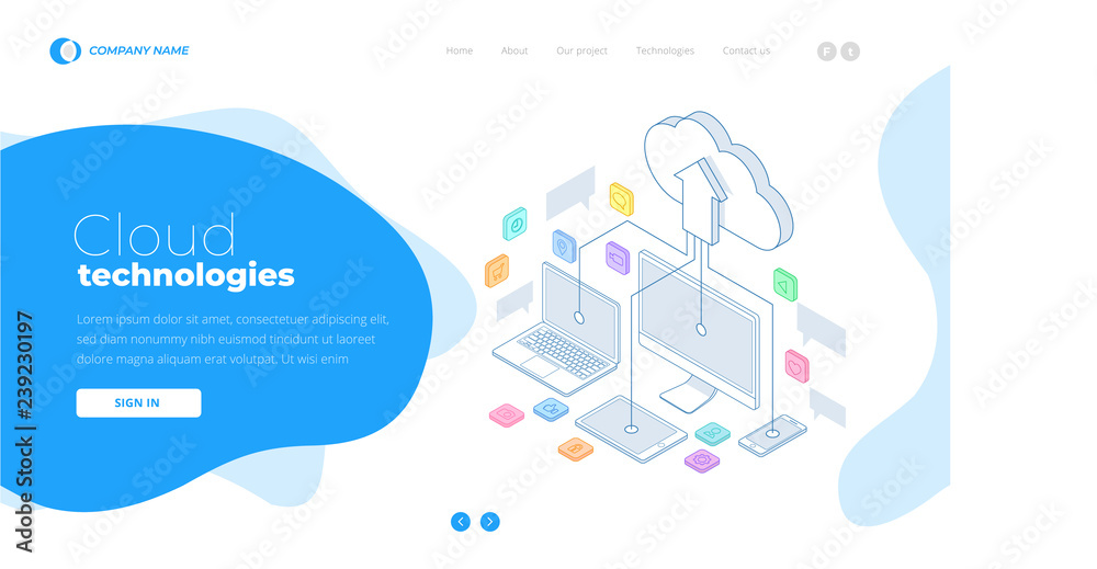 Web page design templates Cloud Computing concept. Isometric cloud ...