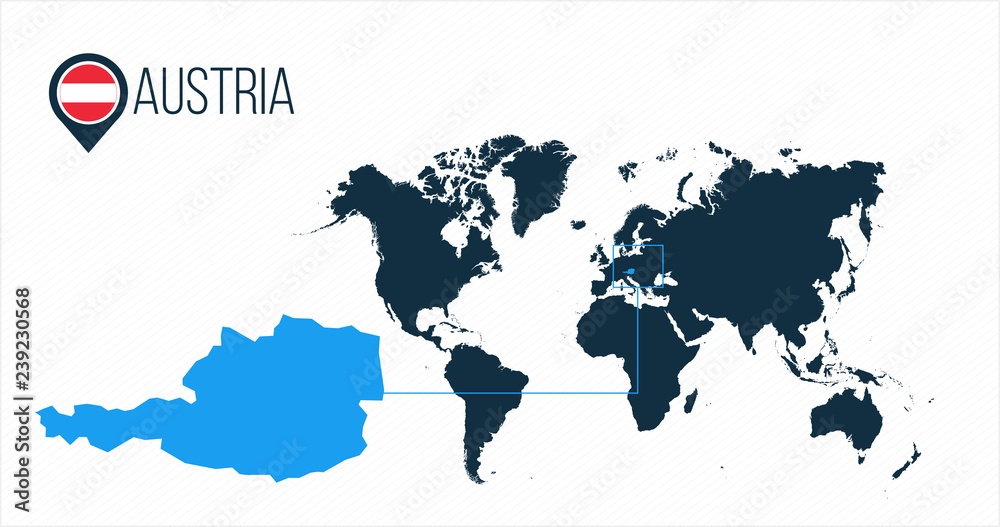Austria location modern vector map for infographics. All world ...