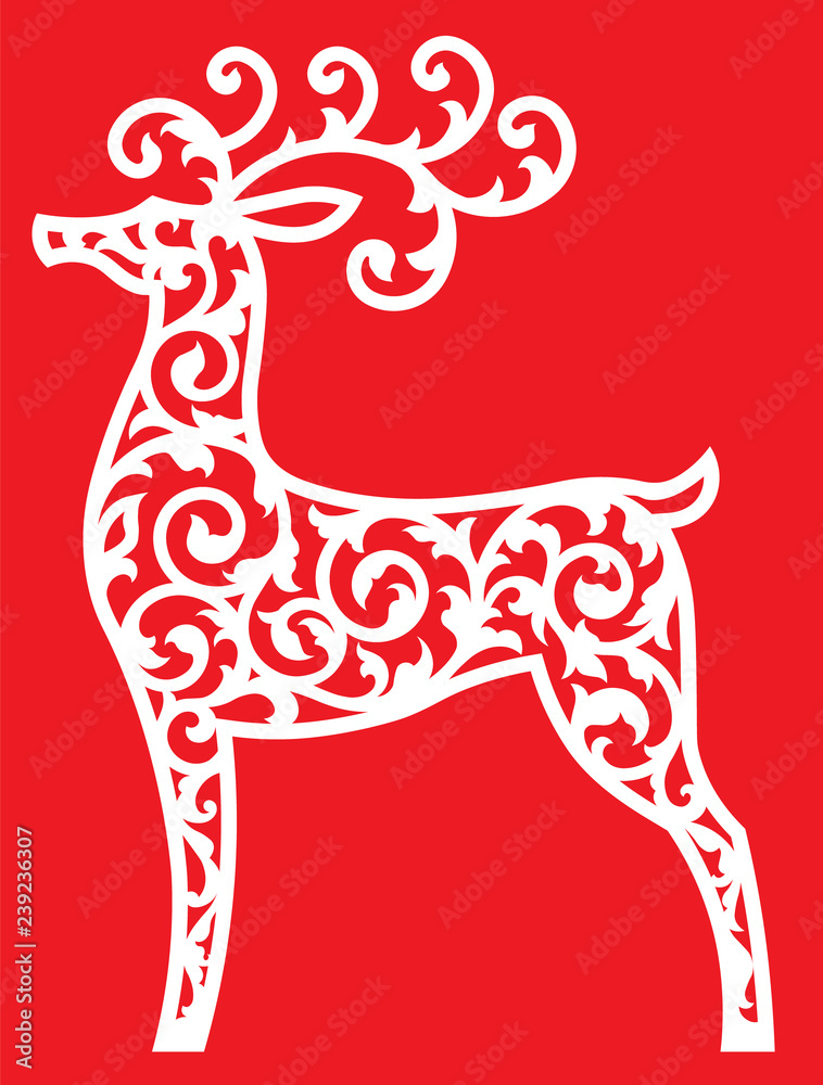 Deer vector laser cut template. Cutout pattern of Christmas or New Year ...
