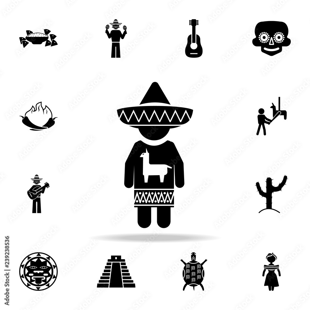 mexican in national dress icon. Detailed set of elements Mexico culture ...