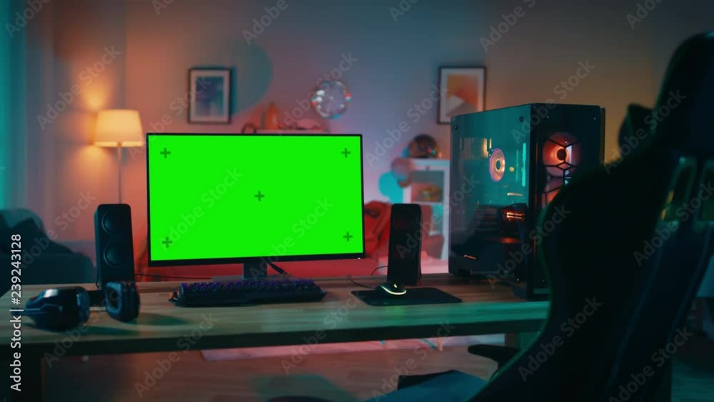 Powerful Personal Computer Gamer Rig with Mock Up Green Screen Monitor ...