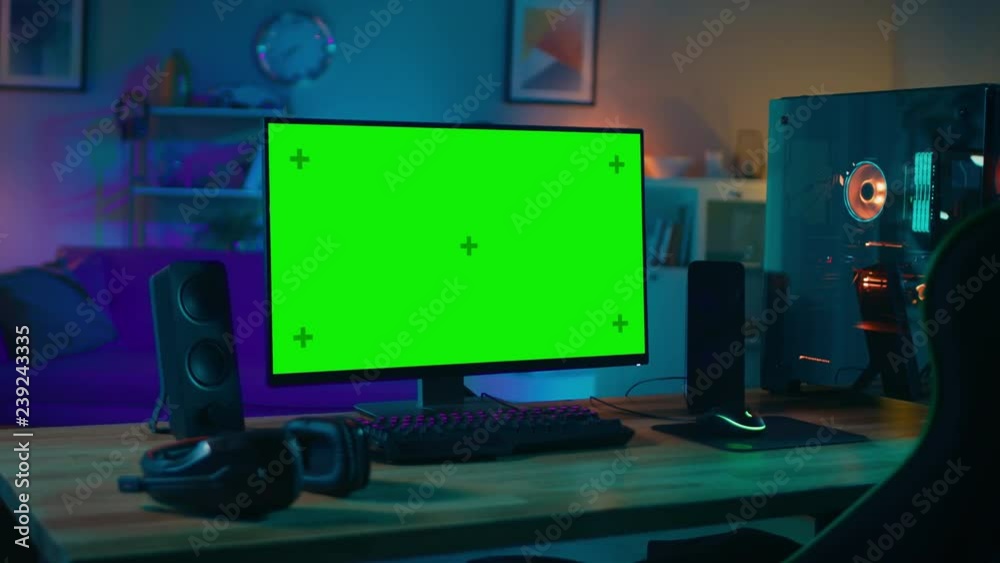 Powerful Personal Computer Gamer Rig with Mock Up Green Screen Monitor ...