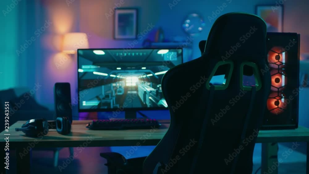 Powerful Personal Computer Gamer Rig with First-Person Shooter Game ...