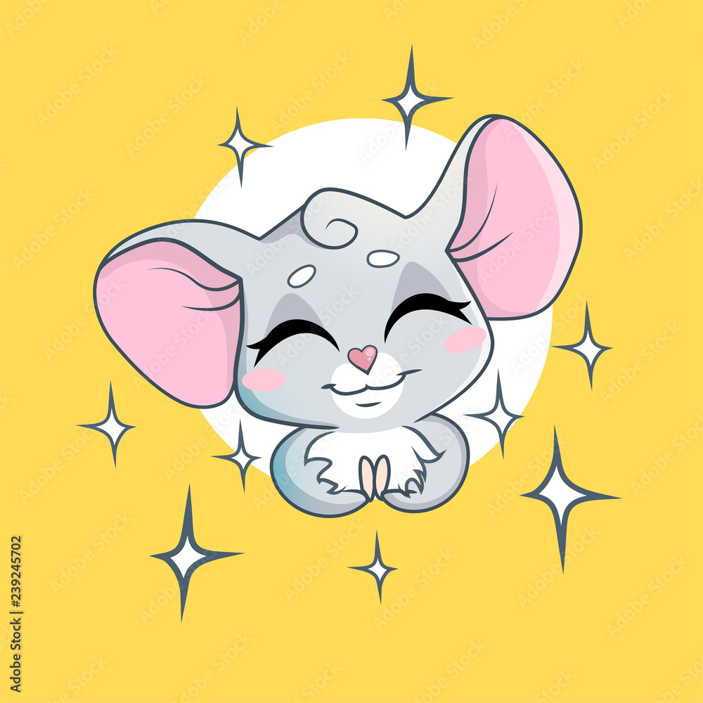 Cute little mouse in cartoon style, thanks emotion, vector illustration ...