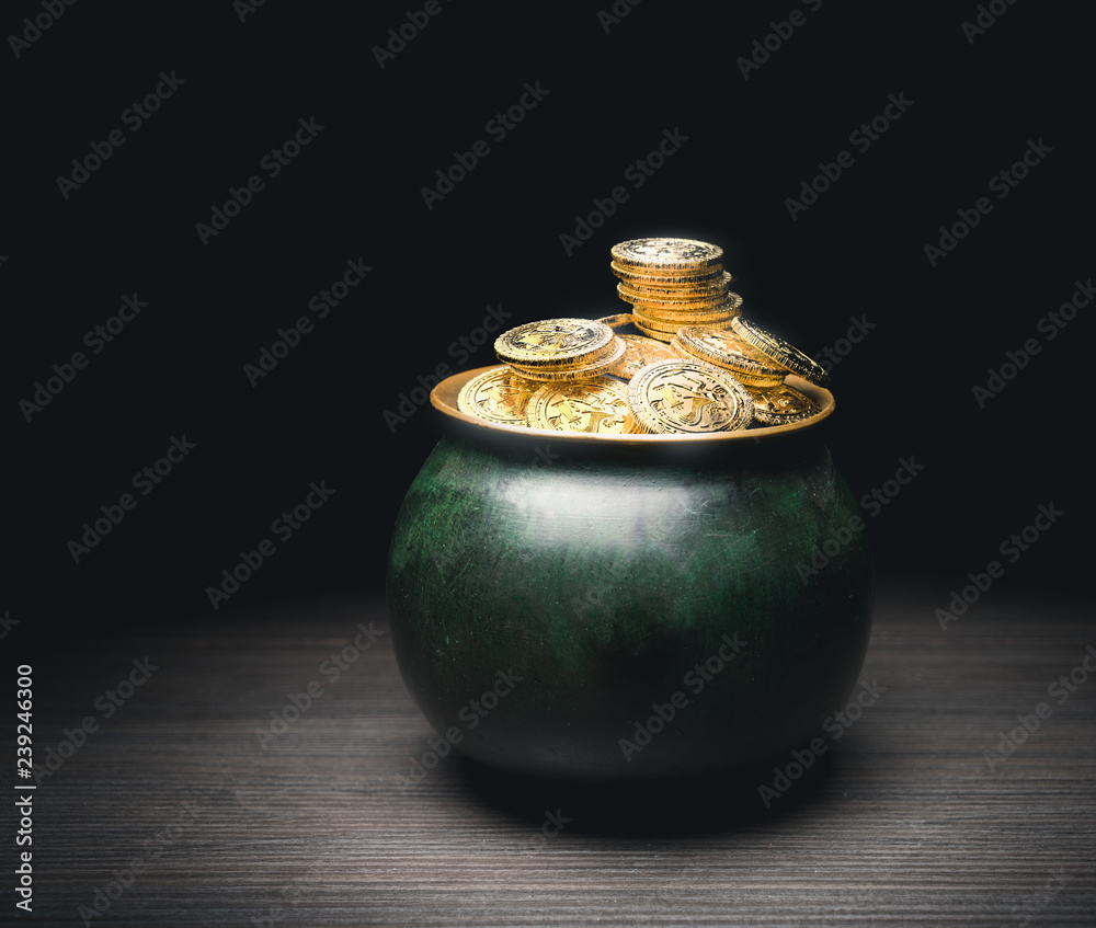 pot full of gold coins Stock Photo | Adobe Stock