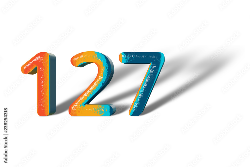3D Number 127 one hundred twenty seven lively colours Stock ...