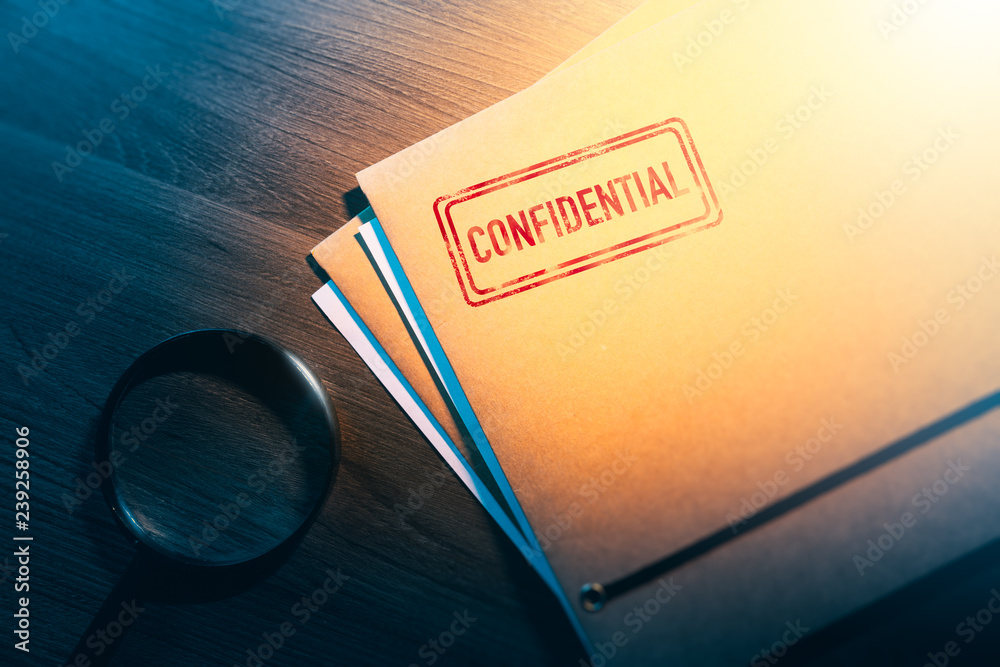 private detective desk with envelopes labeled as confidential Stock ...