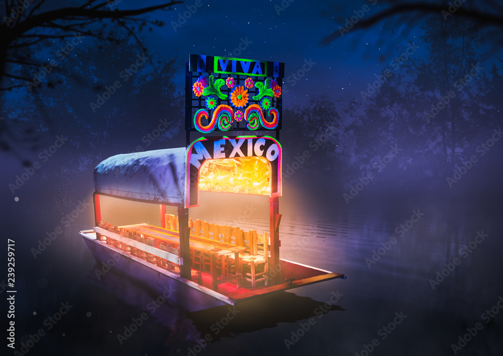 scale model replica of a mexican trajinera on the water foto de Stock ...