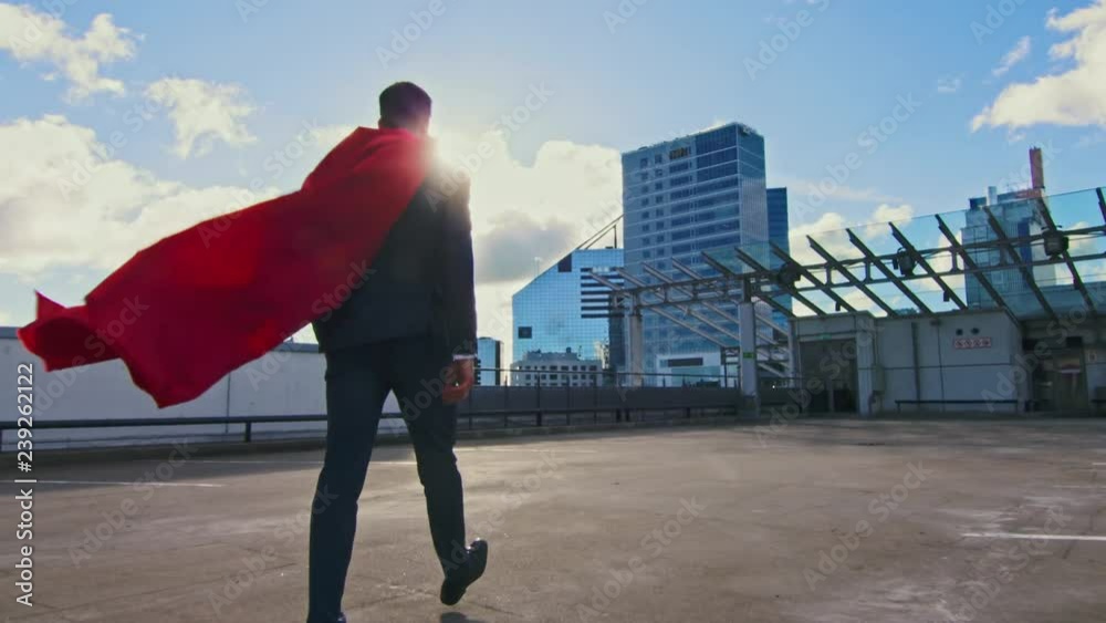 Superhero Cape Blowing In The Wind Boy In Red Superhero Cape And Mask