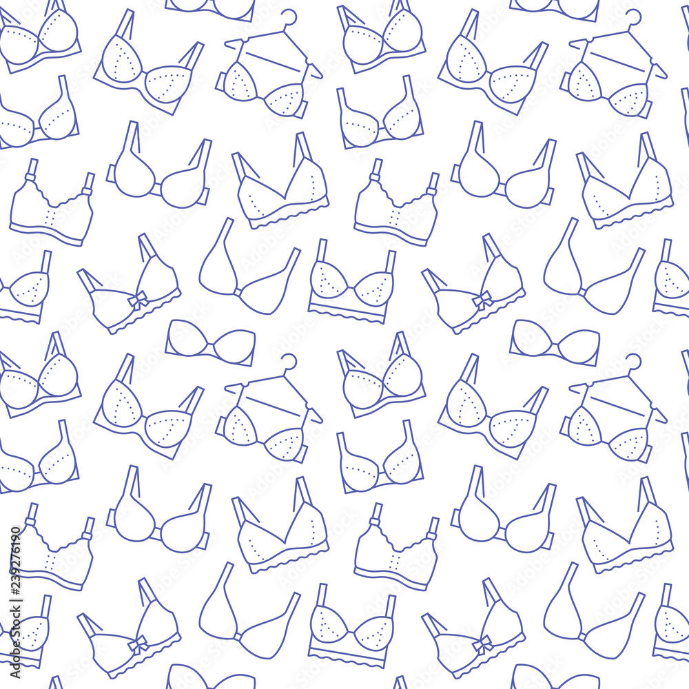 Lingerie seamless pattern with flat line icons of bra types. Woman ...