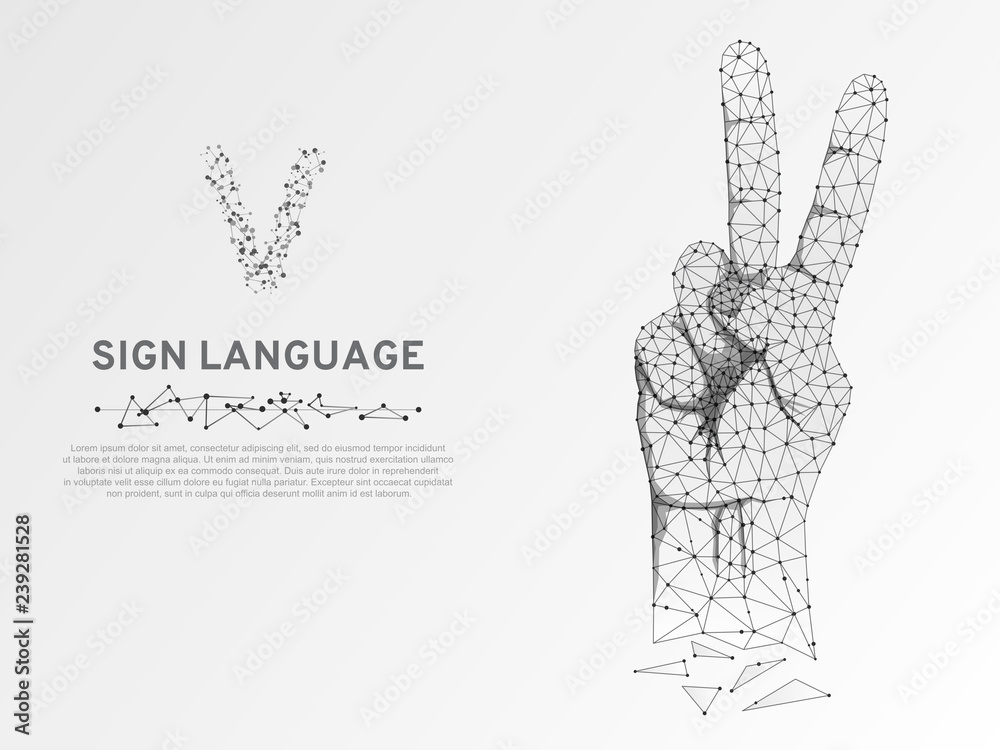 Origami Sign language V letter, two fingers pointing up hand in peace ...