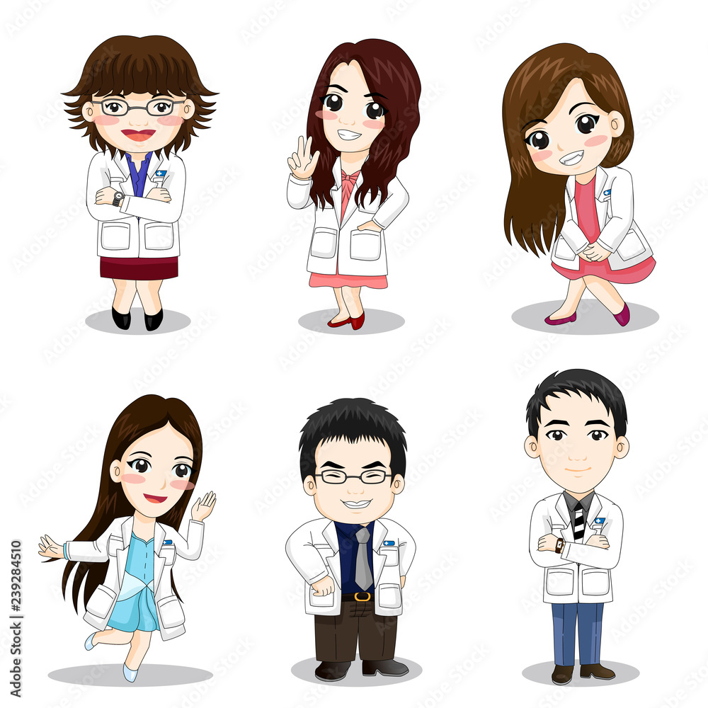 Set of Doctor Character concept, cartoon character vector in flat ...