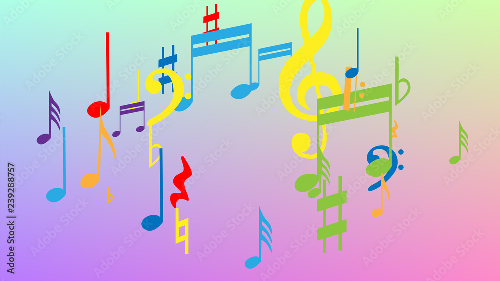 Disco Background. Colorful Musical Notes Symbol Falling on Hologram ...