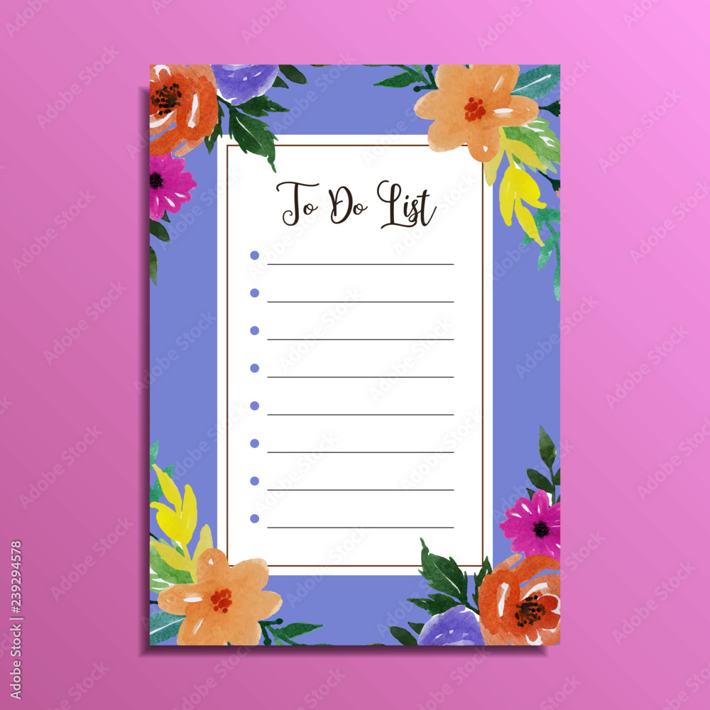 watercolor floral to do list card design Stock Vector | Adobe Stock