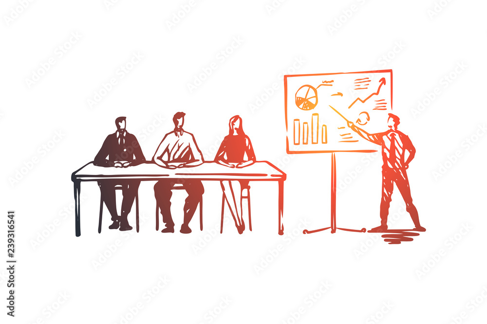 Training, courses, education, presentation, seminar concept. Hand drawn ...