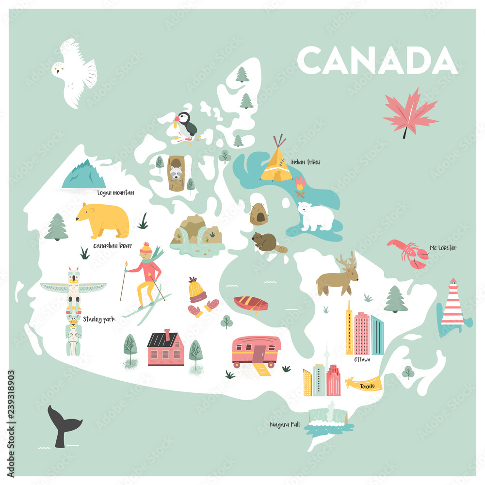 Vector illustrated cartoon map of Canada Stock Vector | Adobe Stock