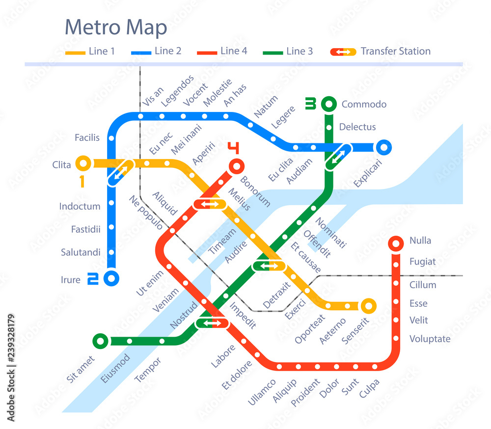 Fictional subway map urban metro color design Stock Vector | Adobe Stock