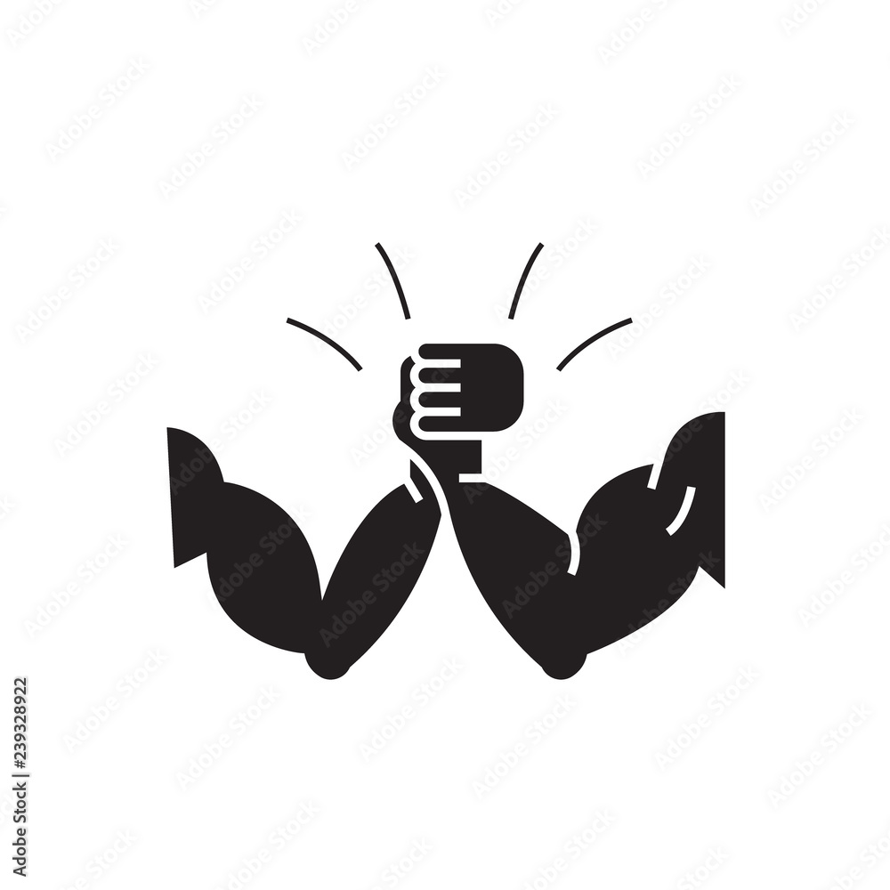 Arm-wrestling black vector concept icon. Arm-wrestling flat ...