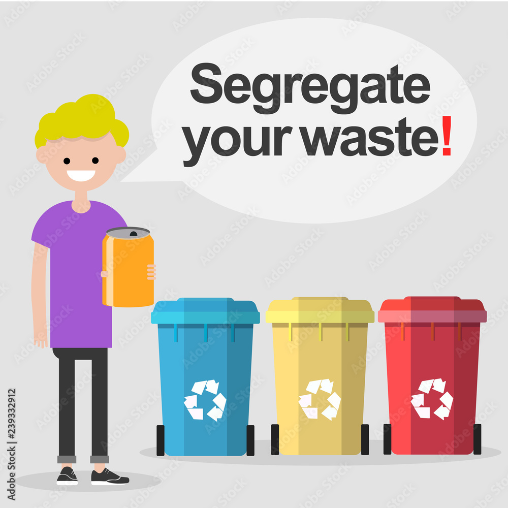 Segregate your waste. Conceptual illustration.flat cartoon design Stock ...
