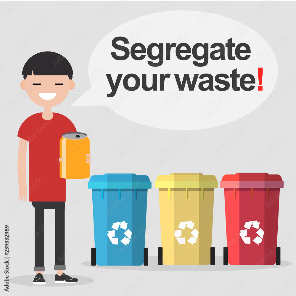 Segregate your waste. Conceptual illustration.flat cartoon design Stock ...