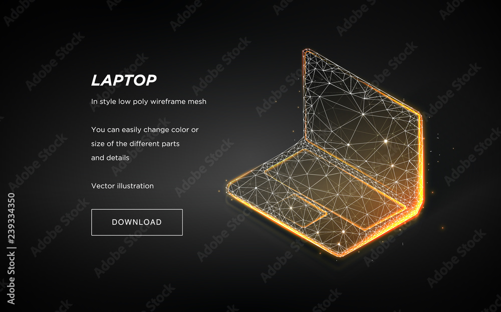 Laptop low poly wireframe on dark background.Laptop hi-tech ...