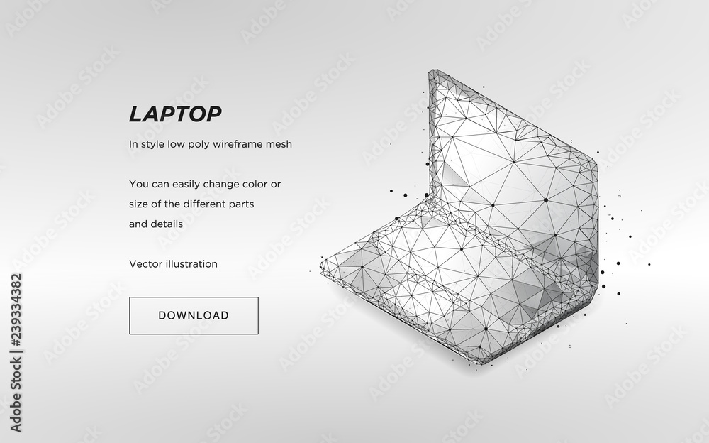 Laptop low poly wireframe on light background.Laptop hi-tech ...