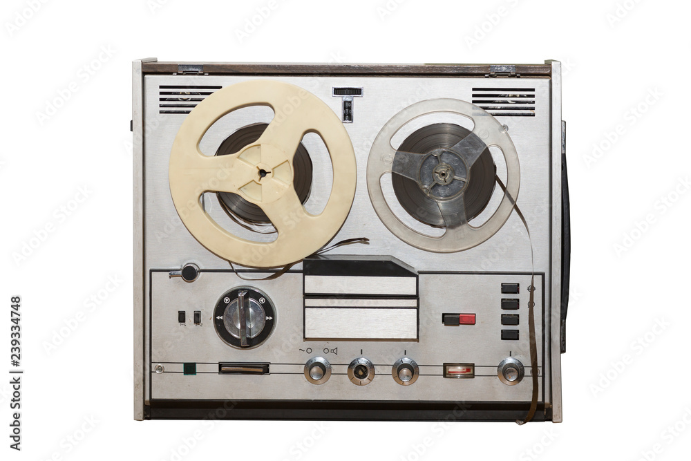 Analog vintage stereo reel tape deck recorder player with metallic ...