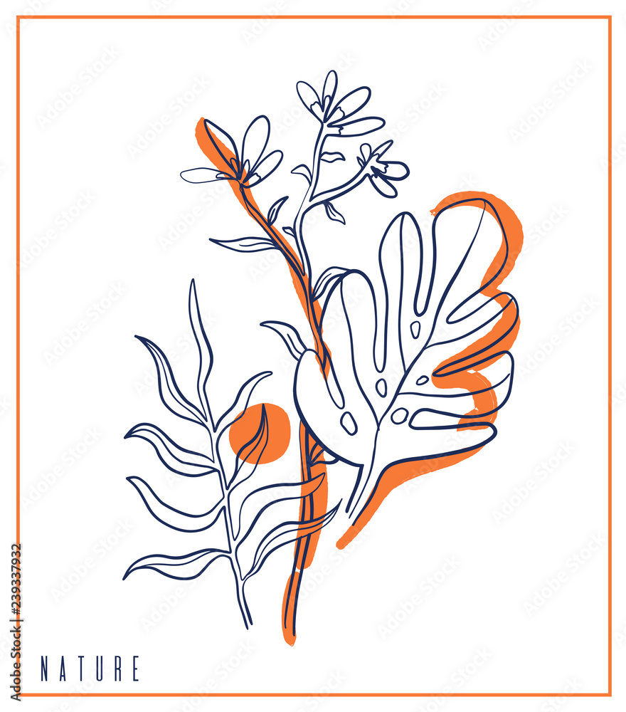 Hand drawn card sketch style Wild flowers . Line nature style,Drawing ...