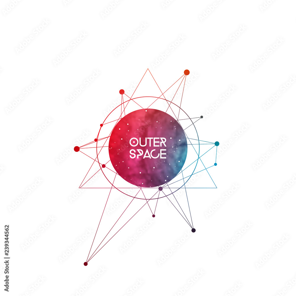 Outer space scientific template with label area. Hipster interlocking ...
