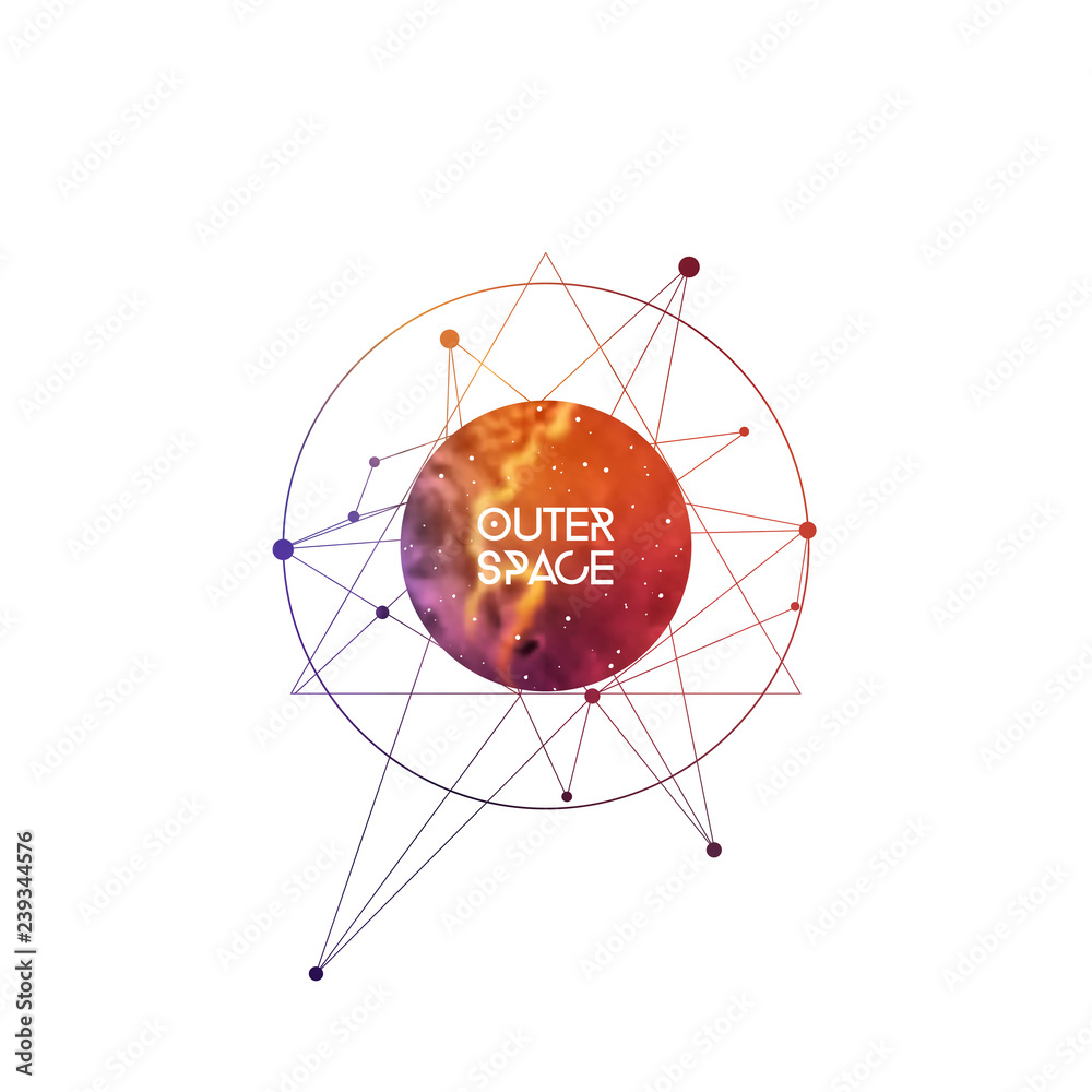 Outer space scientific template with label area. Hipster interlocking ...