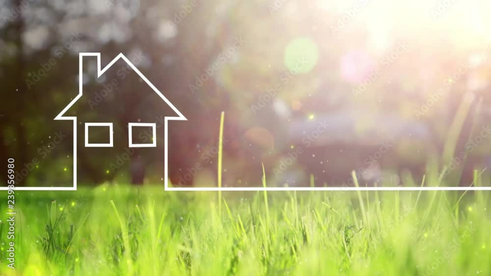 Artistic eco green home house drawing lines animation background. Stock ...