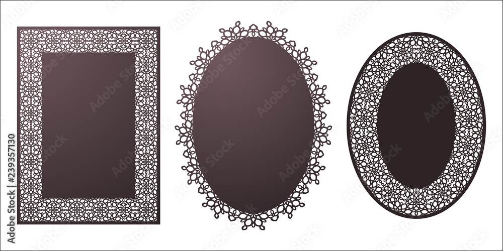 Set of Vector Stencil lacy oval and rectangle frames with carved ...