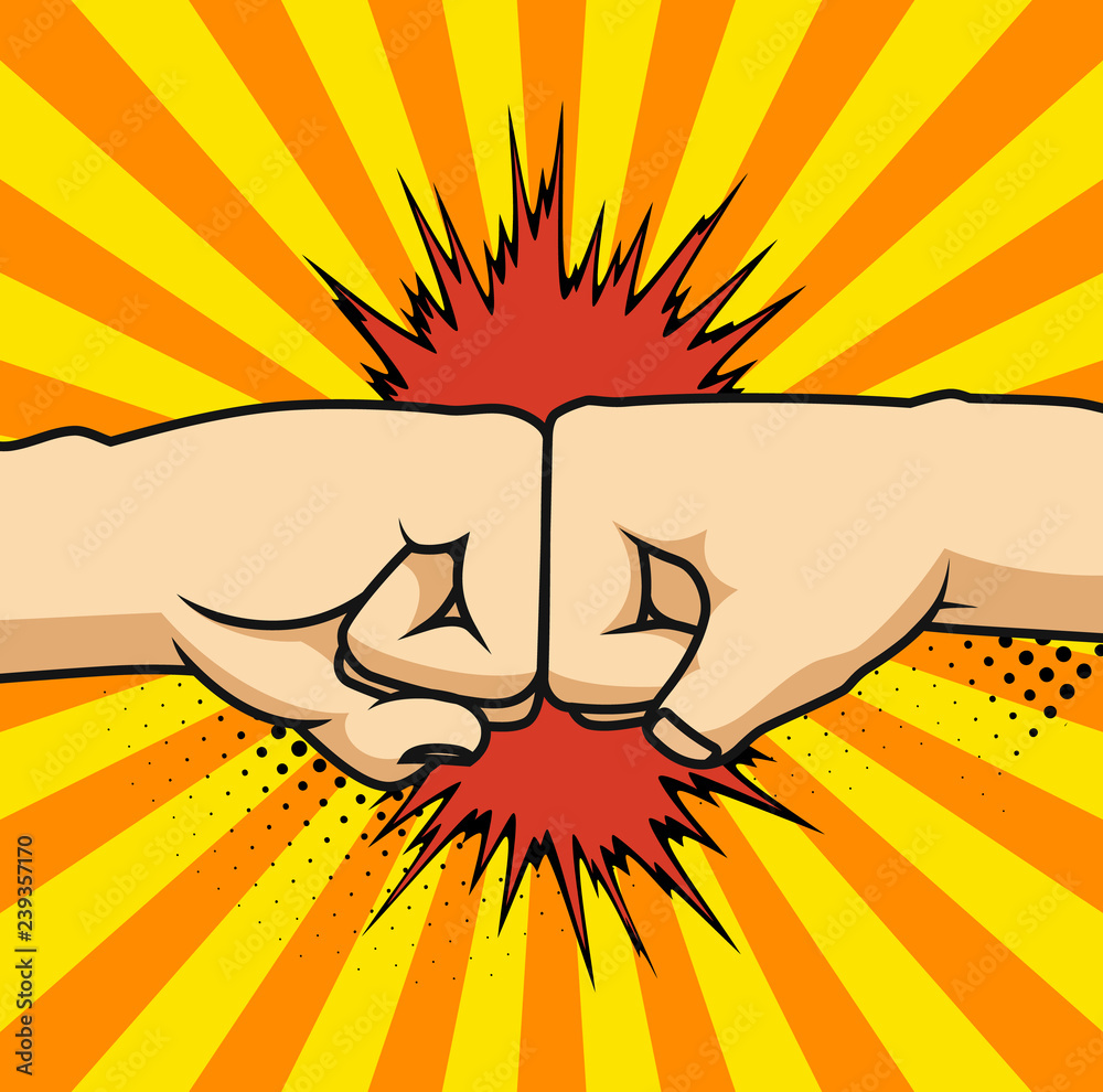 Two fists bumping together vector illustration, two hands with fists in ...