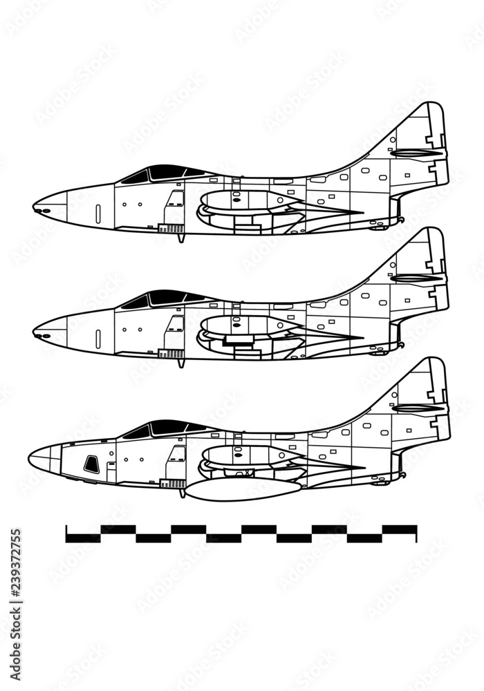 Grumman F9F PANTHER. Outline drawing Stock Vector | Adobe Stock